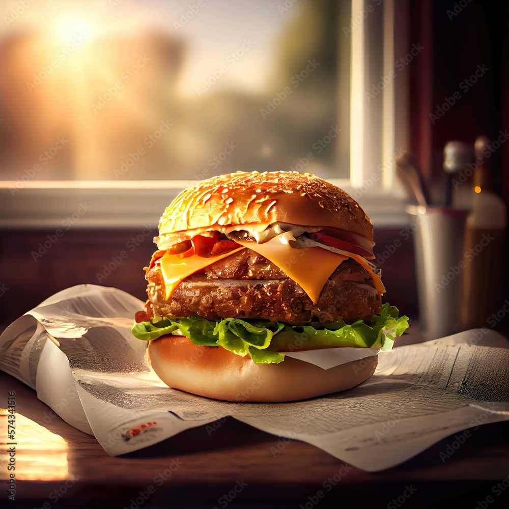 Hamburger, Ketchup and Cheddar Cheese in, 3D, Modern, King, Fast Food ...
