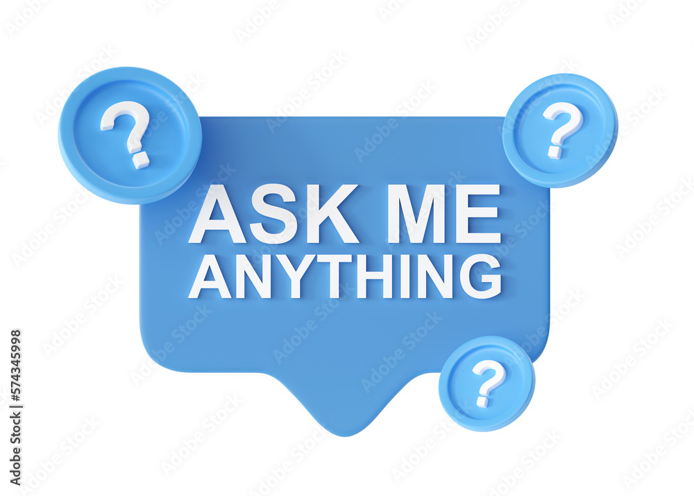 3d baloon with text icon render - box for question, ask me message ...