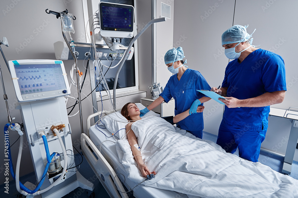 Cardiac monitoring on stroke female patient hospitalized in intensive ... Cardiac monitoring on stroke female patient hospitalized in intensive ...