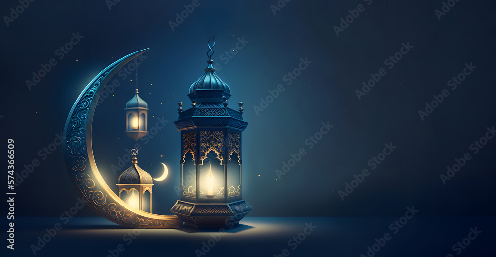 Lanterns stands in the desert at night sky, lantern islamic Mosque ...