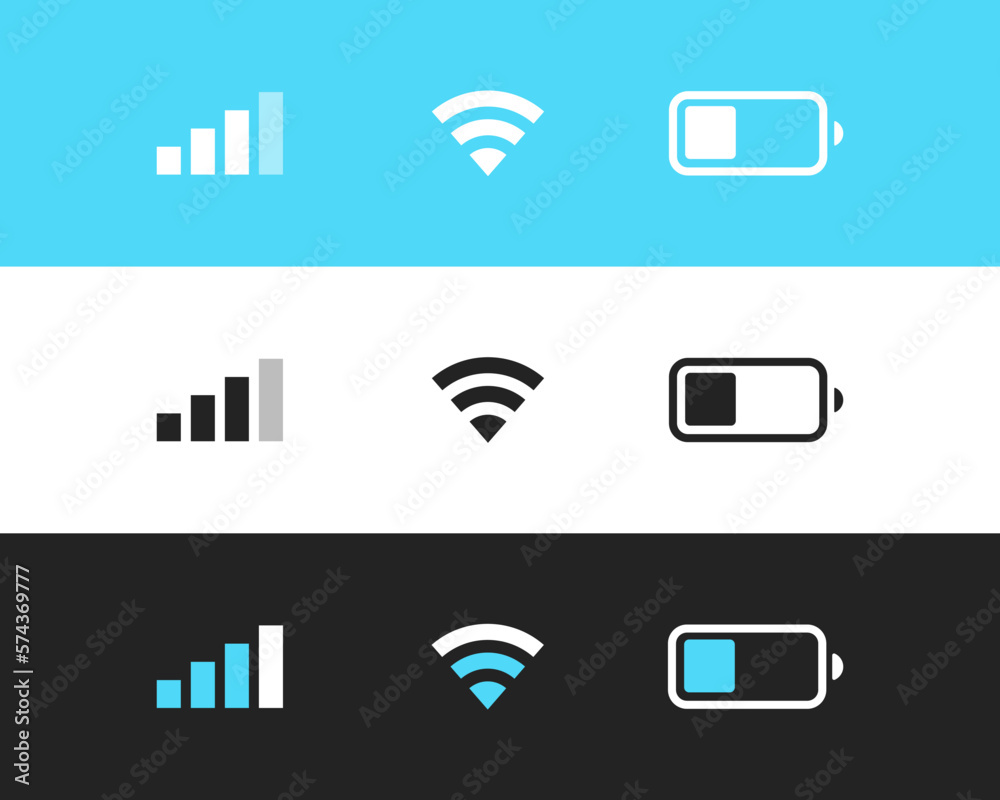 Indicators icons set. Network,internet,wi-fi,connection, battery ...