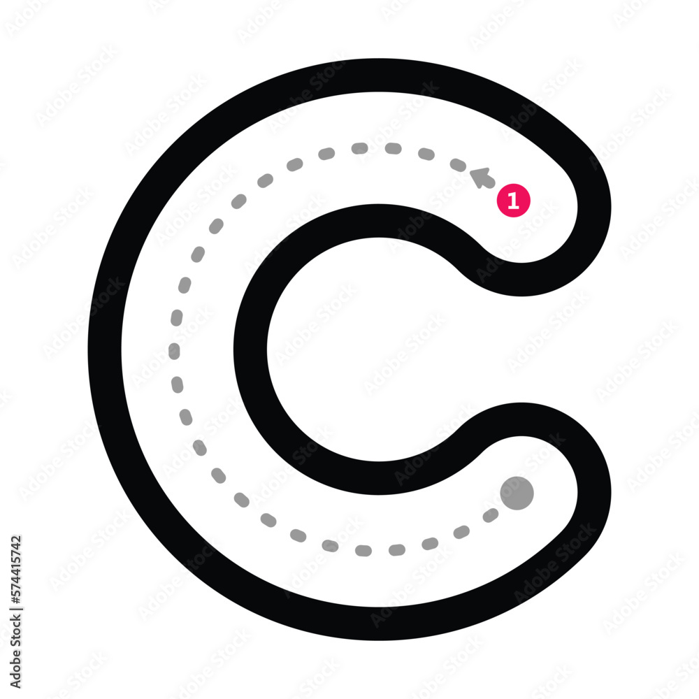 Tracing alphabet letter c lowercase prewriting dotted line element for ...