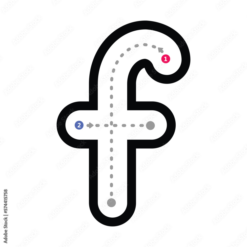 Tracing alphabet letter f lowercase prewriting dotted line element for ...