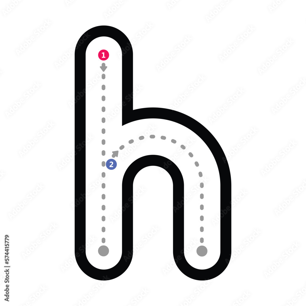 Tracing alphabet letter h lowercase prewriting dotted line element for ...