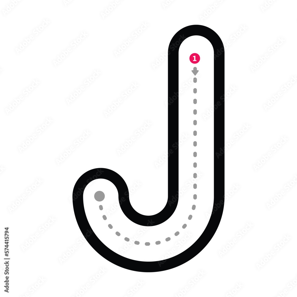 Tracing alphabet letter j lowercase prewriting dotted line element for ...
