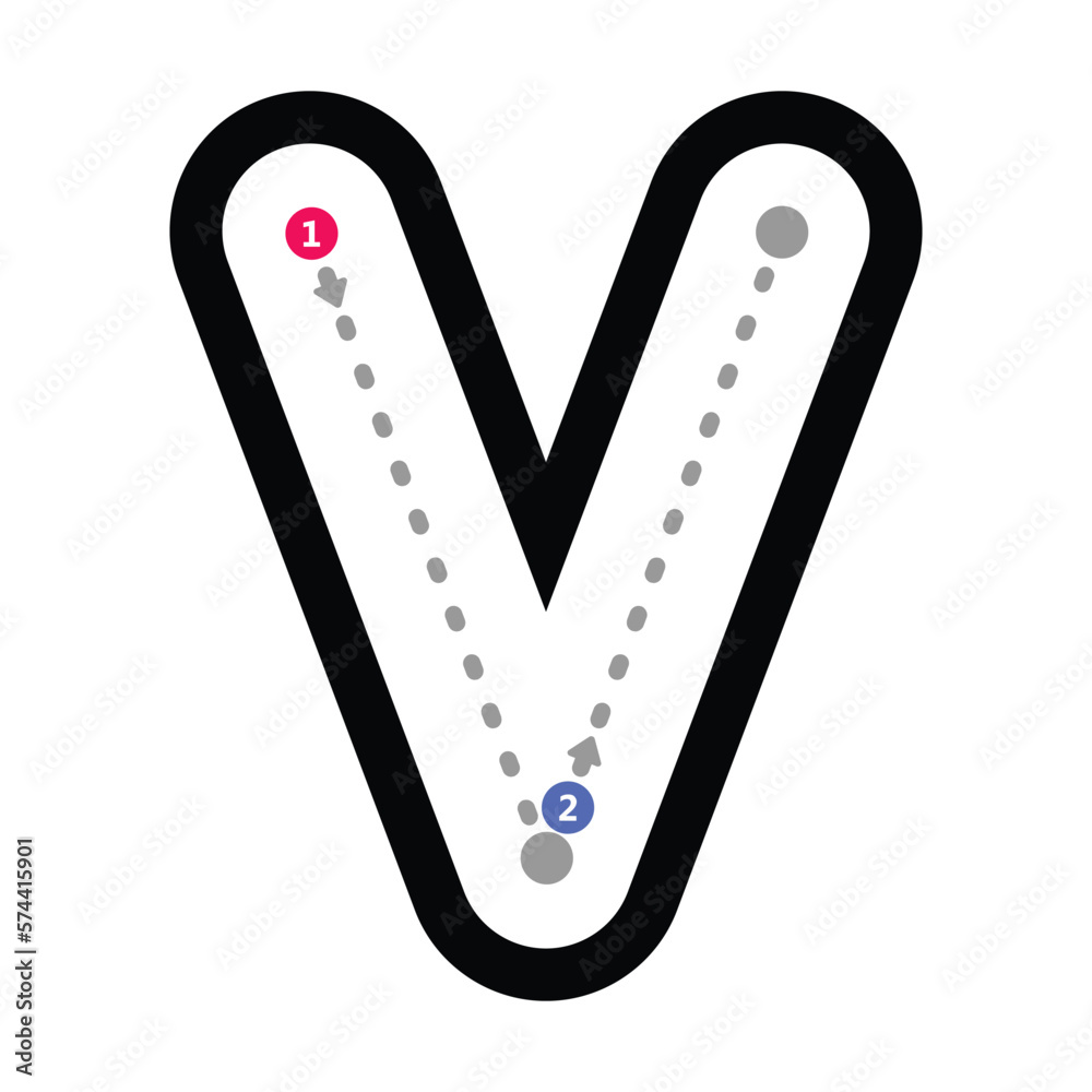 Tracing alphabet letter v lowercase prewriting dotted line element for ...