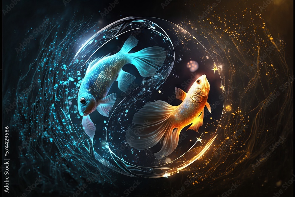 Stock-Illustration „Zodiac sign of Pisces, fantasy fish with magic ...