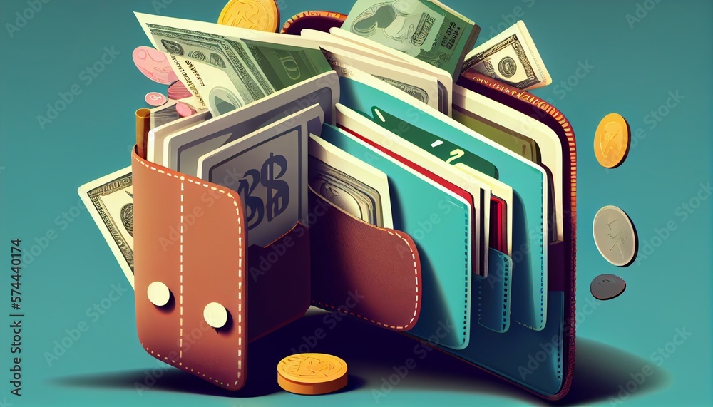 Ilustración de Stock A detailed illustration of a wallet overflowing ...