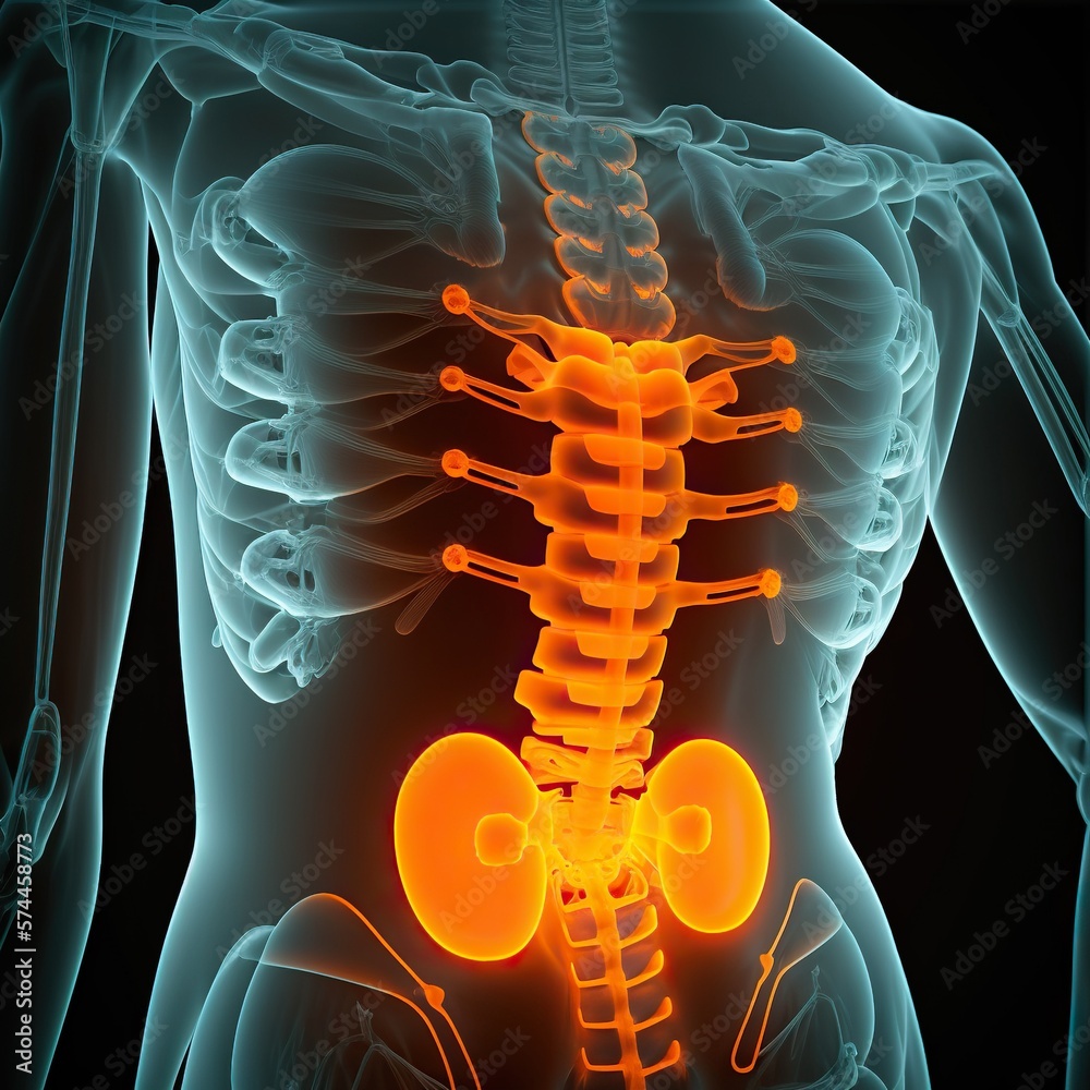 Illustration of Human Body Systems, x-ray, pain in the spine, pain in ...
