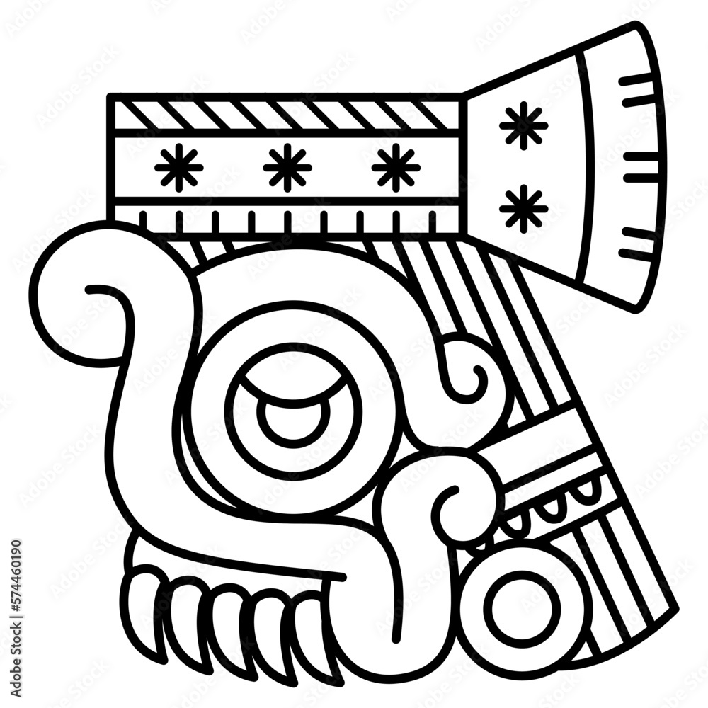 Head of Aztec god of rain Tlaloc. Native American design from Mexican ...
