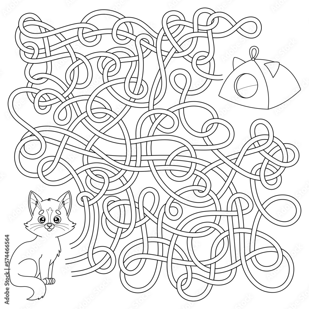 Labyrinth game for children. Kids maze puzzle with cartoon cat. Riddle ...