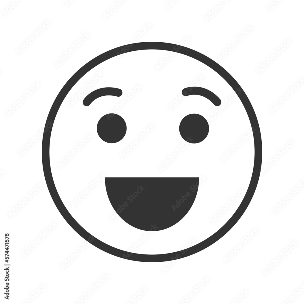 Face icon with happy, fun, joy emotion. Positive look. Wow, haha, lol ...
