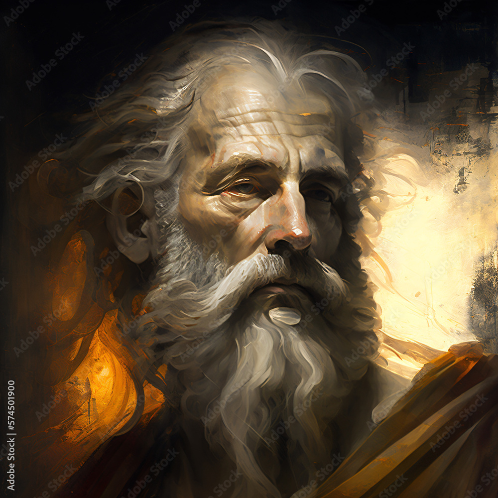 portrait painting of an old man god wizard with long white hair and a ...