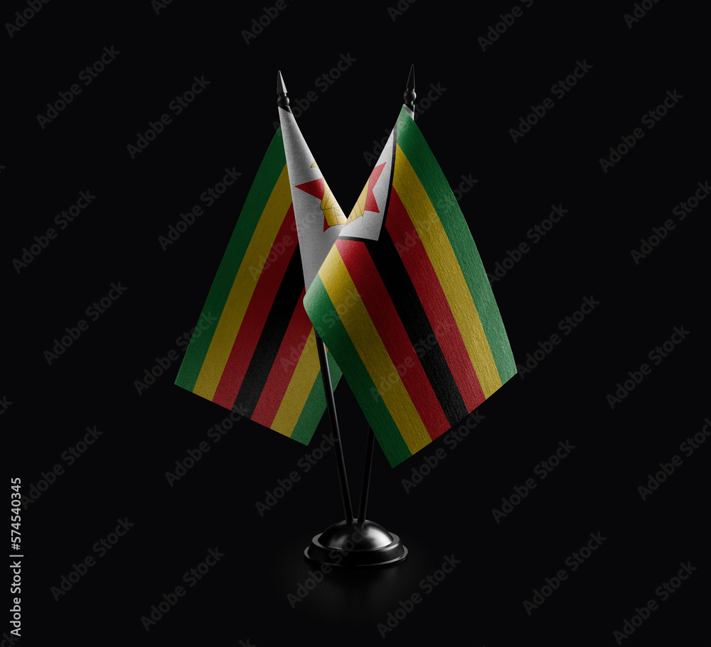 Small national flags of the Zimbabwe on a black background Stock ...