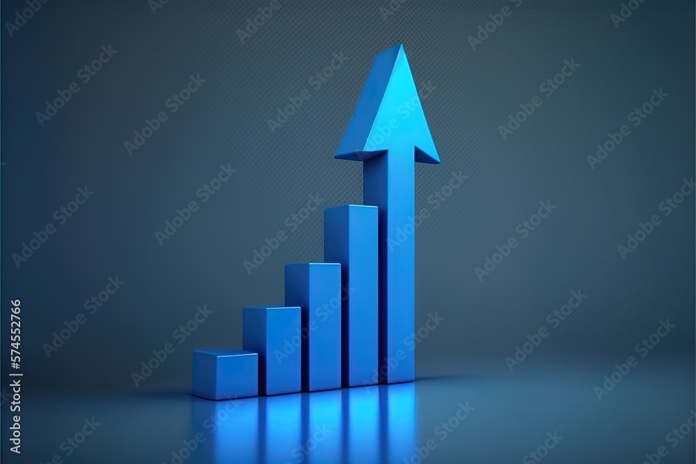 Ilustrace 3d Graph showing rise in profits with arrow. Growing graph ...