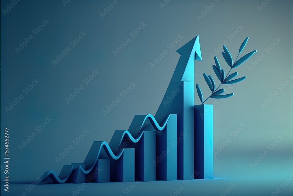 Ilustracja bez tantiem: 3d Graph showing rise in profits with arrow. Growing graph Business ...