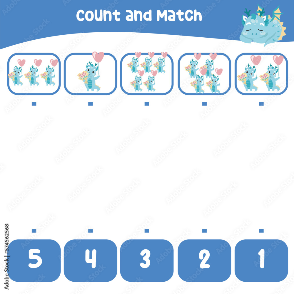 เวกเตอร์ Stock Count and match the images with the number worksheet for ...