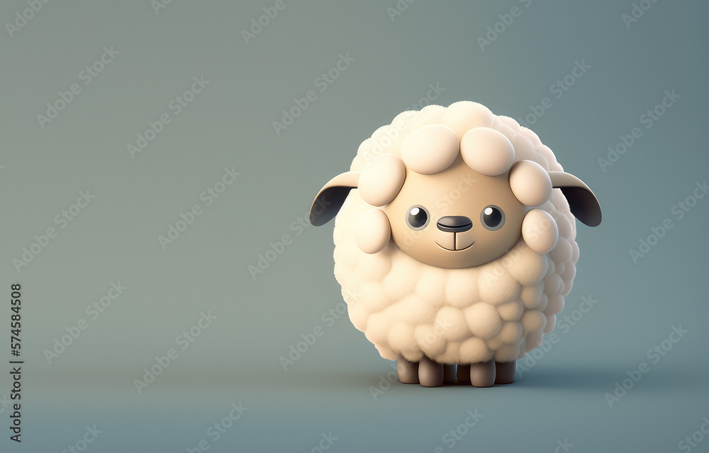 Cute baby sheep 3d character. Cartoon curly sheep with big eyes. 3d render illustration ...