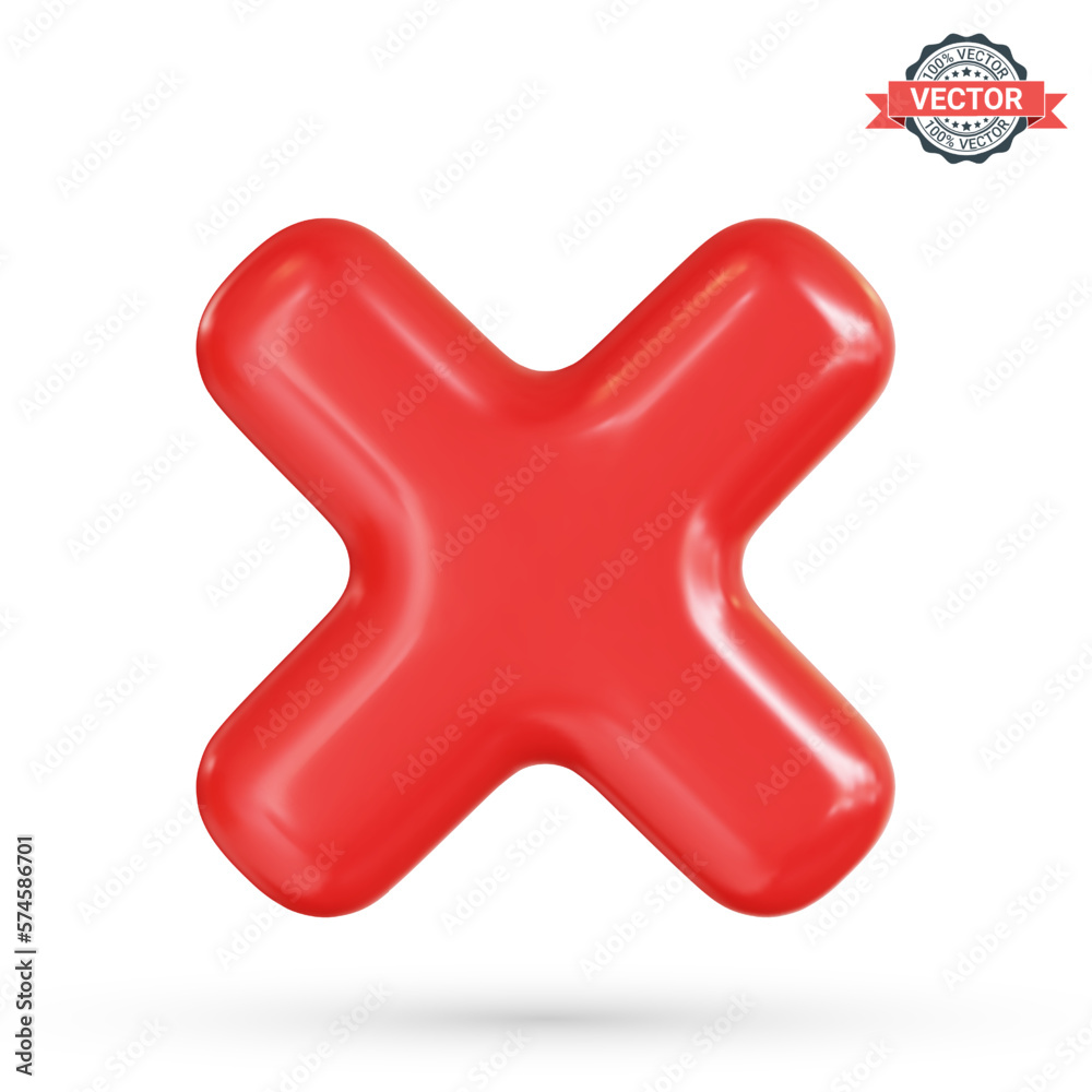 Incorrect sign or wrong mark icon. Glossy red cross on white background ...