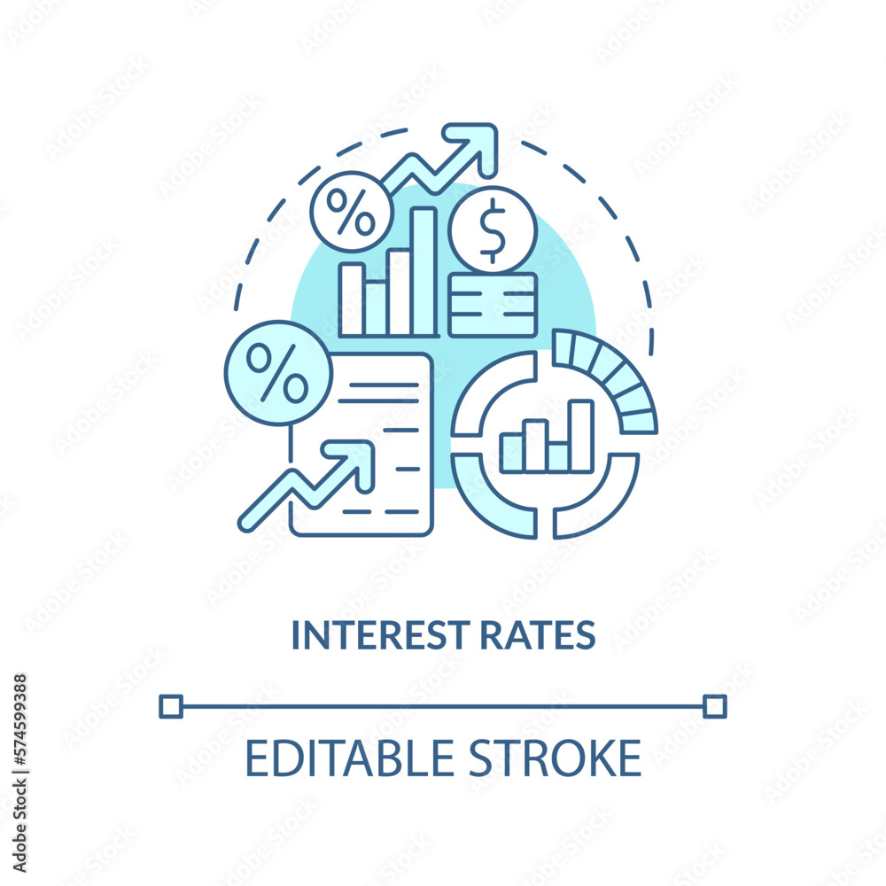 Interest rates turquoise concept icon. Federal funds. Economic ...