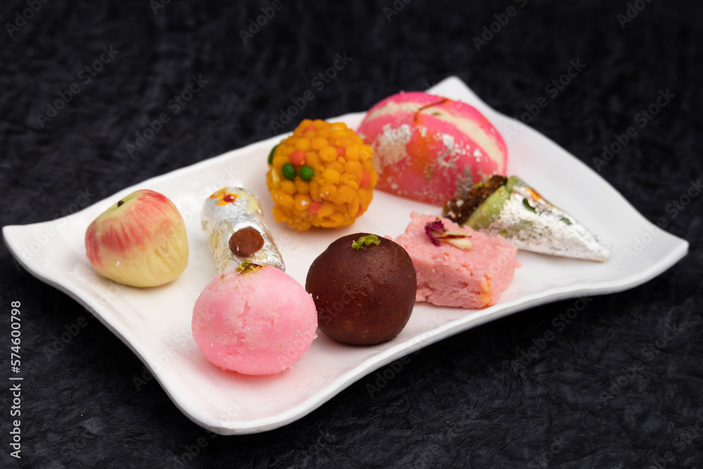Variety Of Assorted Desi Ghee Indian Mithai viz. Laddu, Kesar Barfi ...
