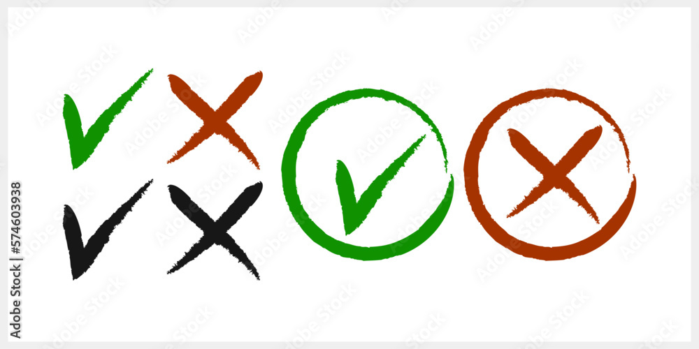 Vetor Green tick and red cross icon Check mark clipart set. X, yes, no symbol. Vector stock ...