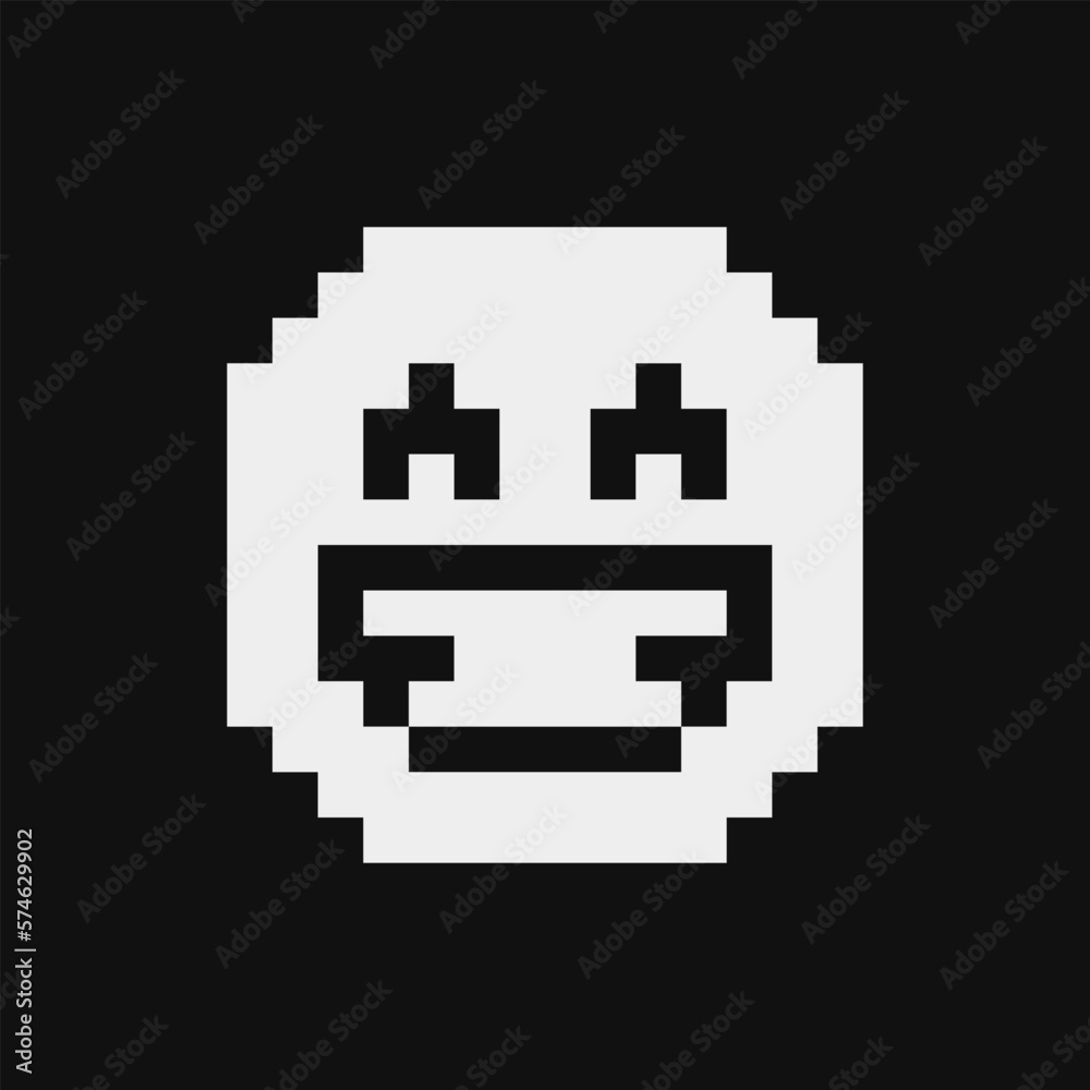 Beaming face with smiling eyes, smiling emoticon, emoji, smiley. Pixel ...