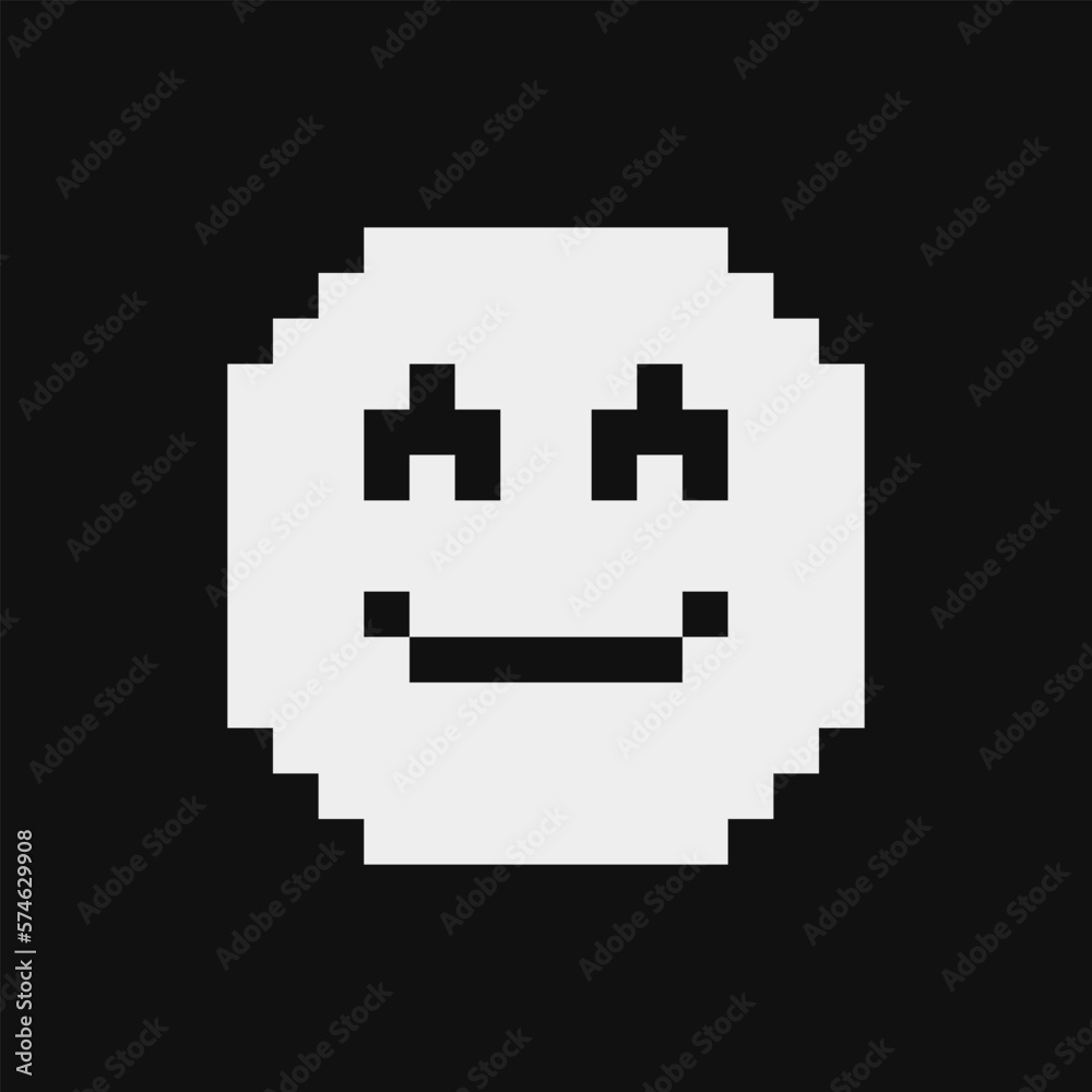 Smiling face with smiling eyes emoji, emoticon, smiley. Pixel art style ...