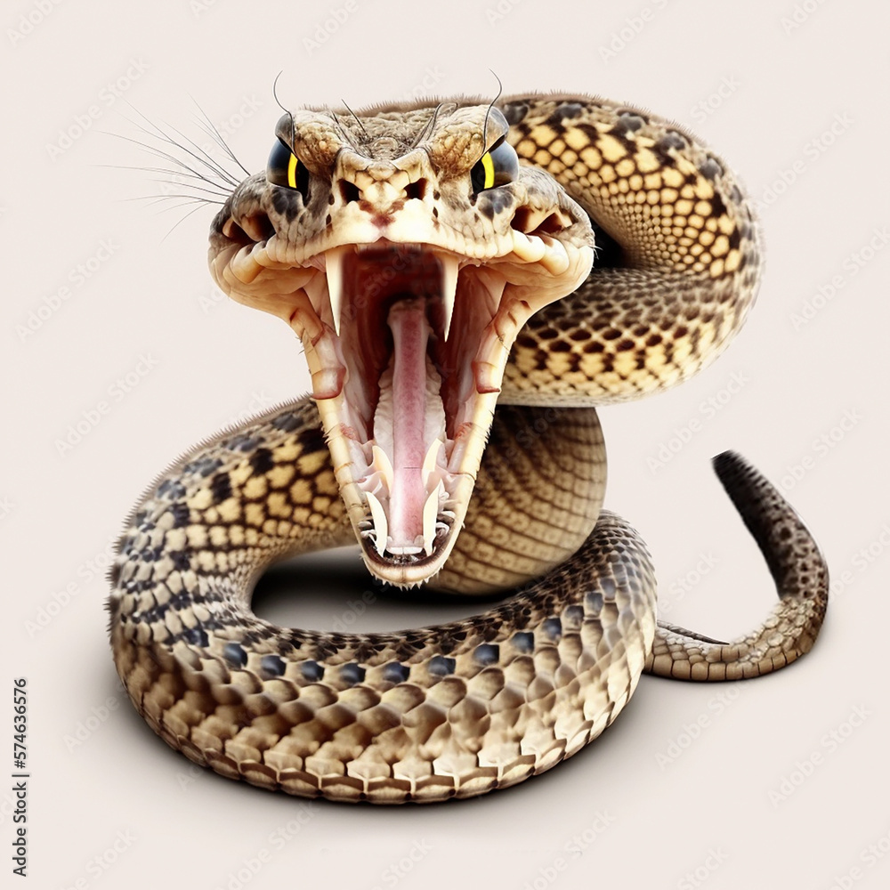 Angry rattlesnake, venomous poisonous snake before attack close-up ...