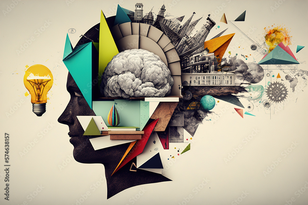 Art collage with the concept of thought process, ingenuity and new ...