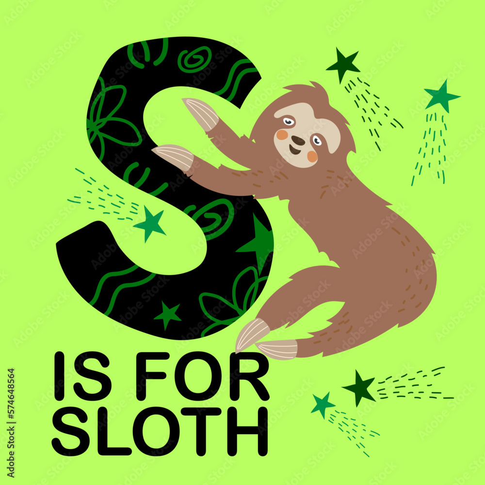 Cute children zoo alphabet S letter of Sloth for kids learning English ...
