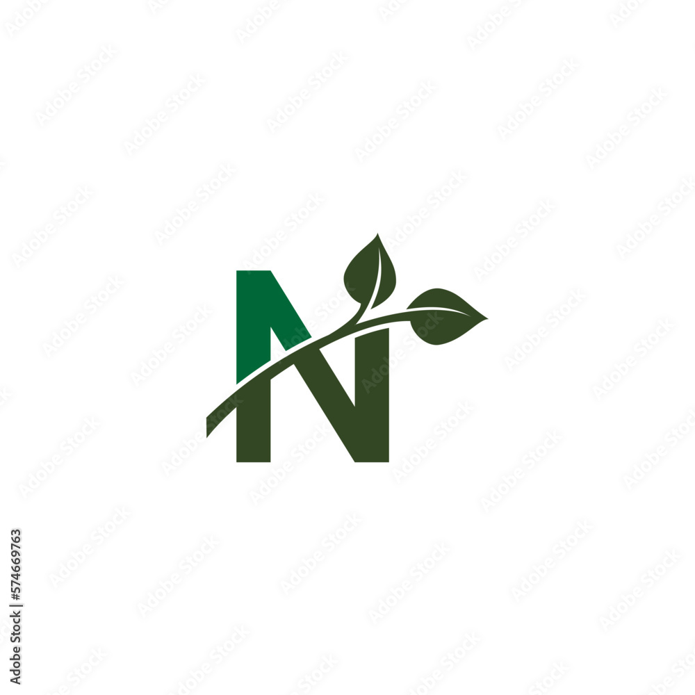 ilustrasi vektor huruf N dan daun untuk ikon, simbol atau logo. huruf ...