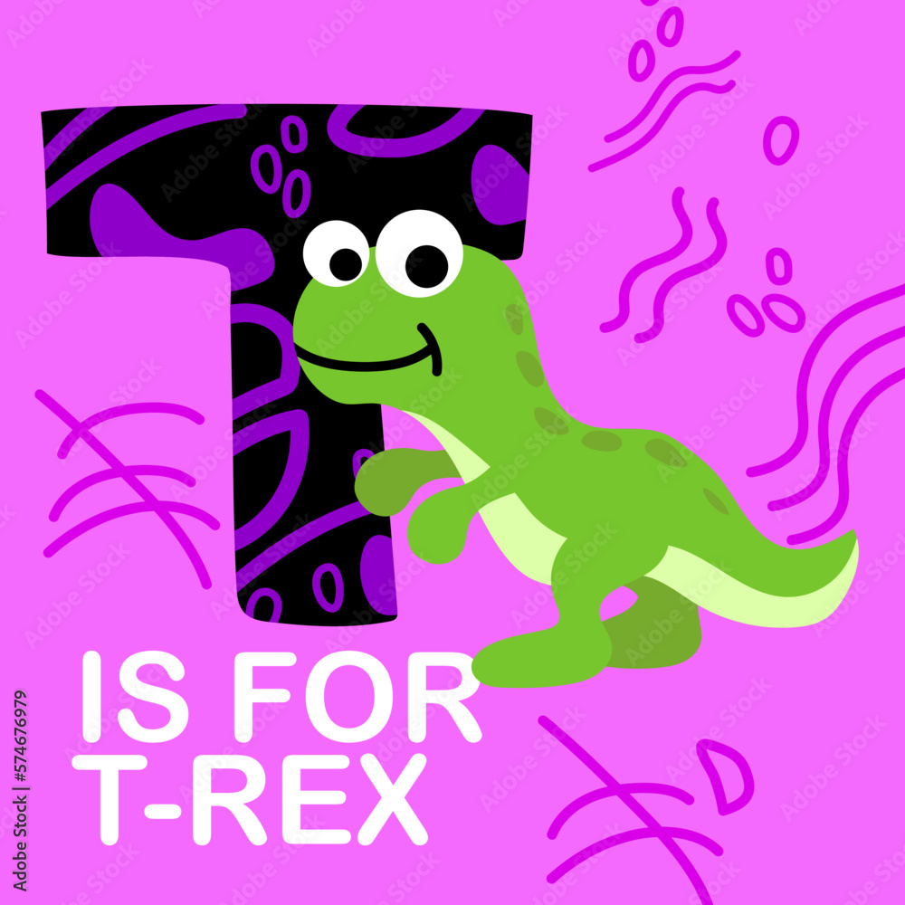 Cute children zoo alphabet T letter of T-Rex for kids learning English ...