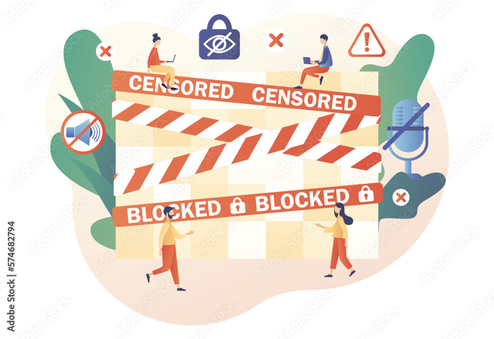 Censored info concept. Warning tapes with censorship label. Censure ...