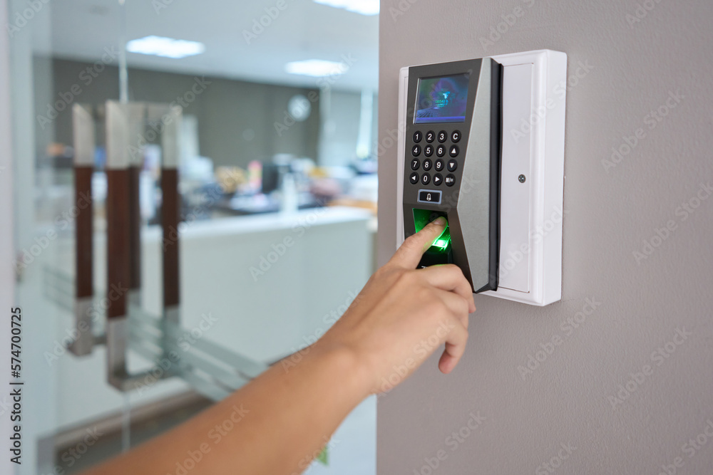 Finger scan on Finger scanner machine Security concept and safety ...