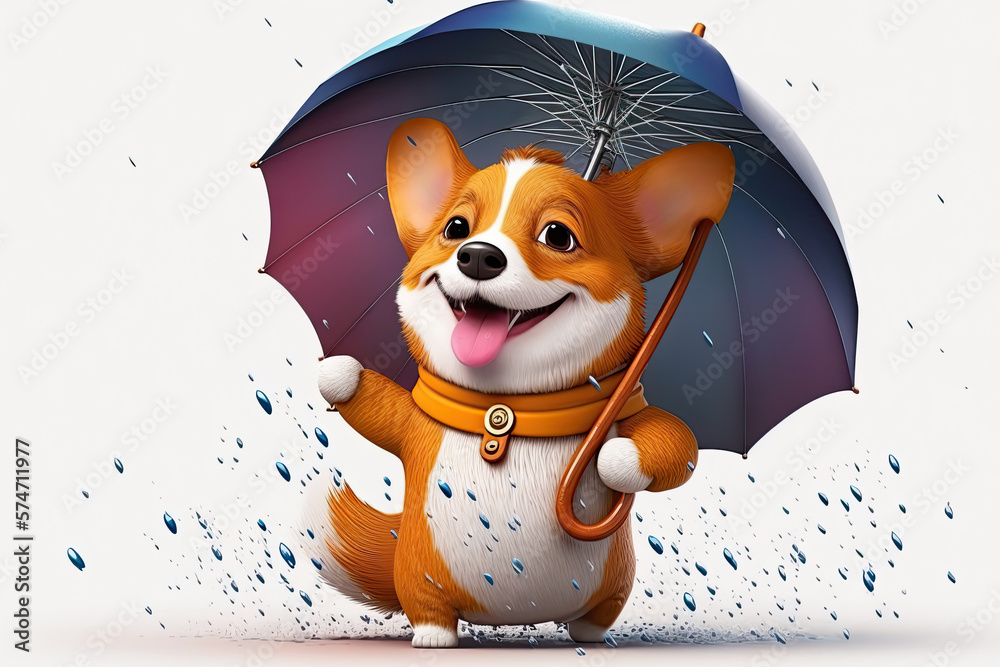 Rainy Day Fun: Cartoon Dog Dancing in the Rain, Generative AI Stock ...