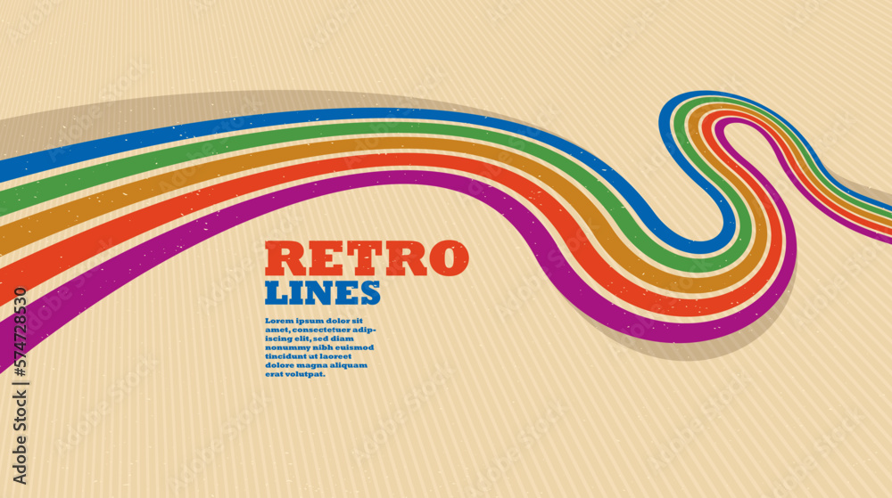 Linear vector abstract background in all colors of rainbow, retro style ...