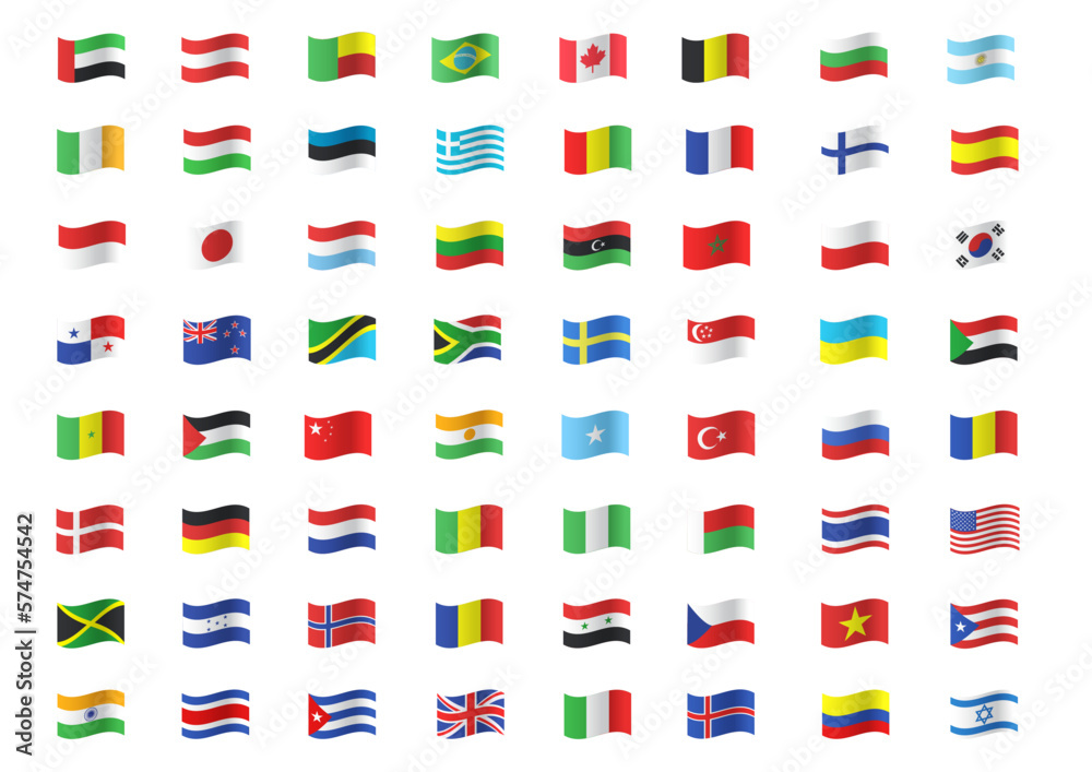 Set of flags of countries. World national waving flags. Vector image in ...