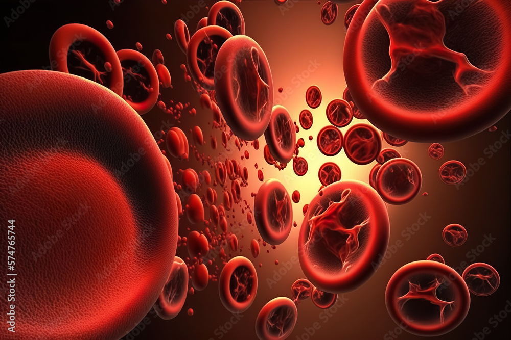 Blood circulatory system. Red blood cells in an artery. Medical human ...