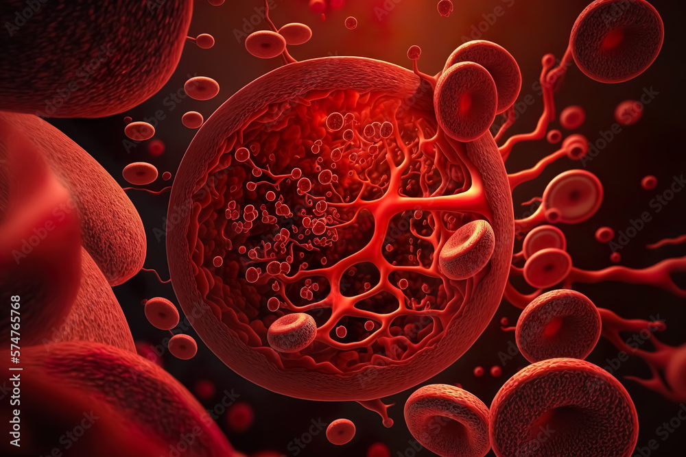 Blood circulatory system. Red blood cells in an artery. Medical human ...