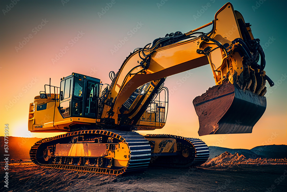 Excavator in open-pit mining. Biggest electrical excavator in opencast ...