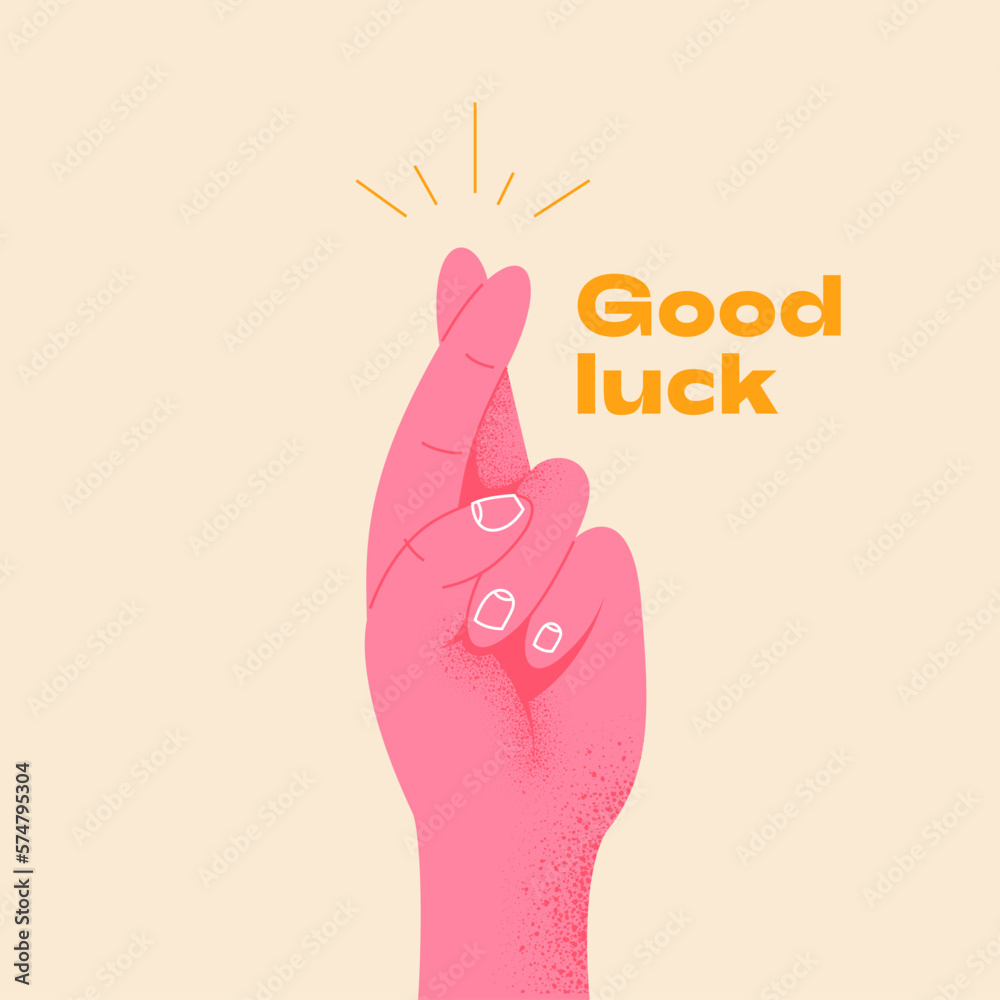 Vector de Stock Pink hand crossing fingers and wishing for good luck ...