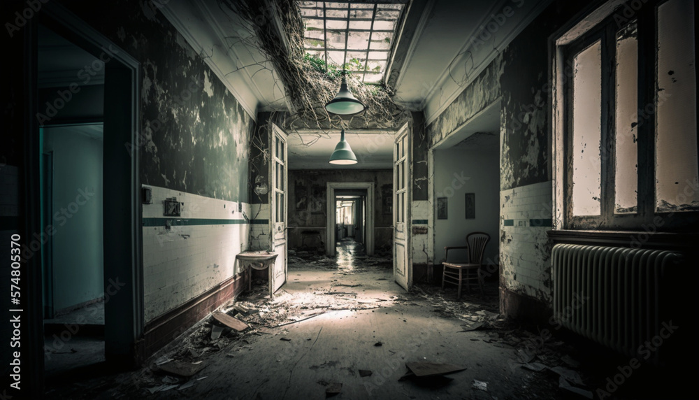 Old abandoned hospital. Forgotten hospital. Haunted hospital urbex. Stock Illustration | Adobe Stock