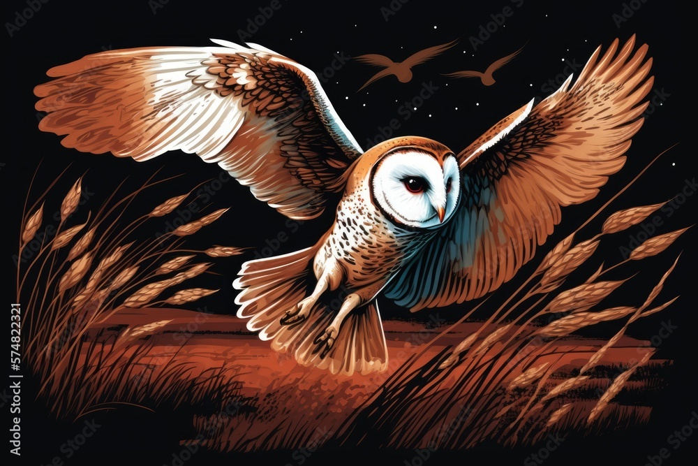 Predator bird in the air. Flying Barn Owl (Tyto alba) above wet ...