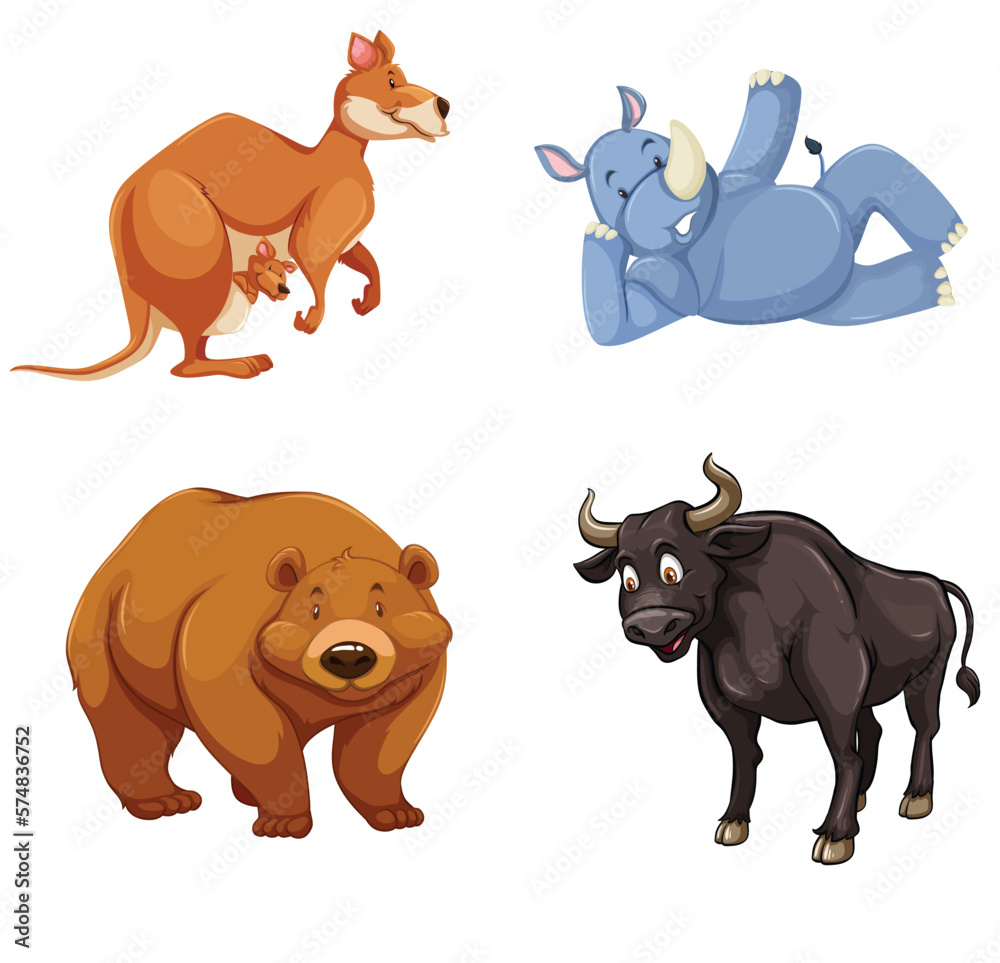 set of animals | Different kinds of wild animals cartoon illustrations ...