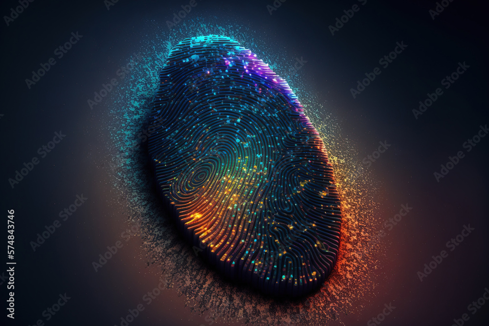 3d illustration fingerprint scan provides security access with biometrics identification ...