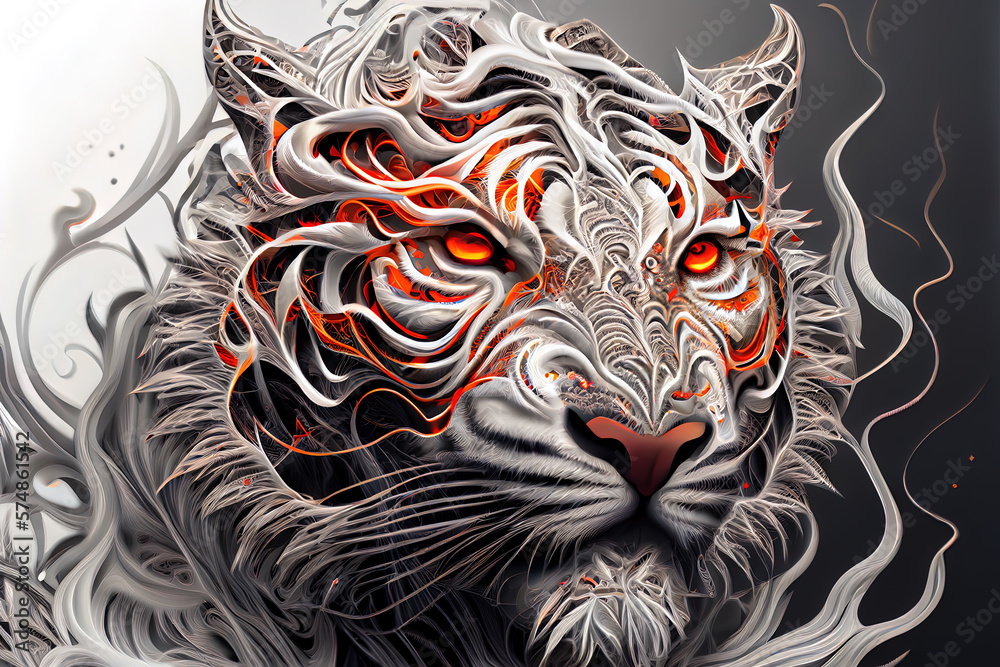 trippy 3d psychedelic illustration of a tiger with special visual ...