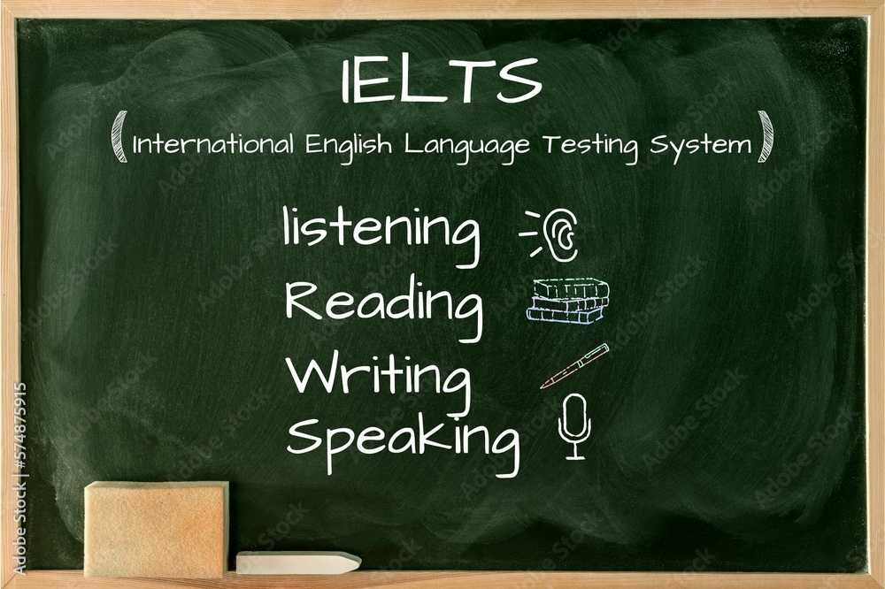Word IELTS on a Green Chalkboard background. International English ...