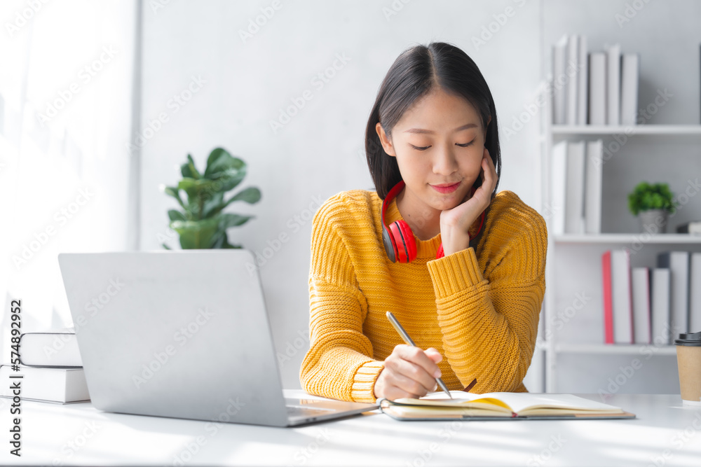 Young chinese asian student learning online classroom with professor on ...