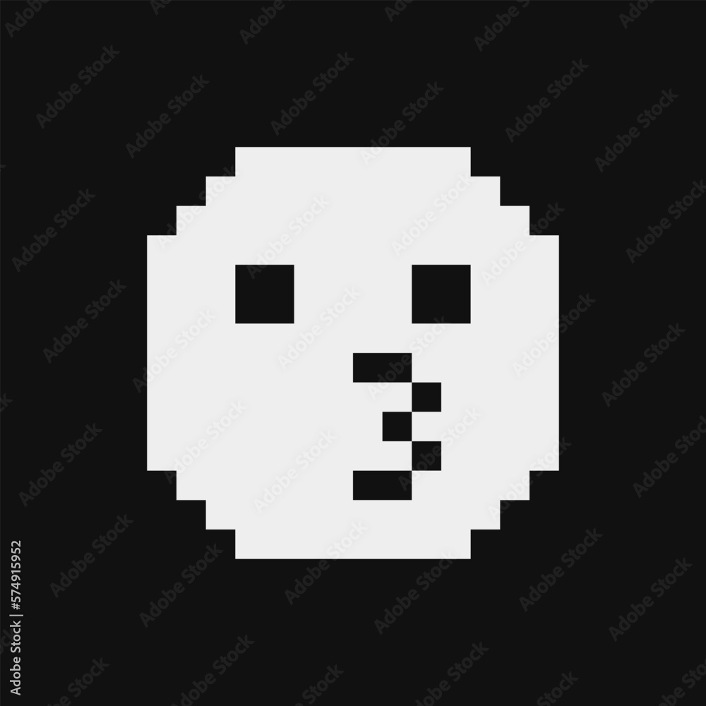 Kissing face, emoticon, emoji, smiley. Pixel art style. Funny cartoon ...